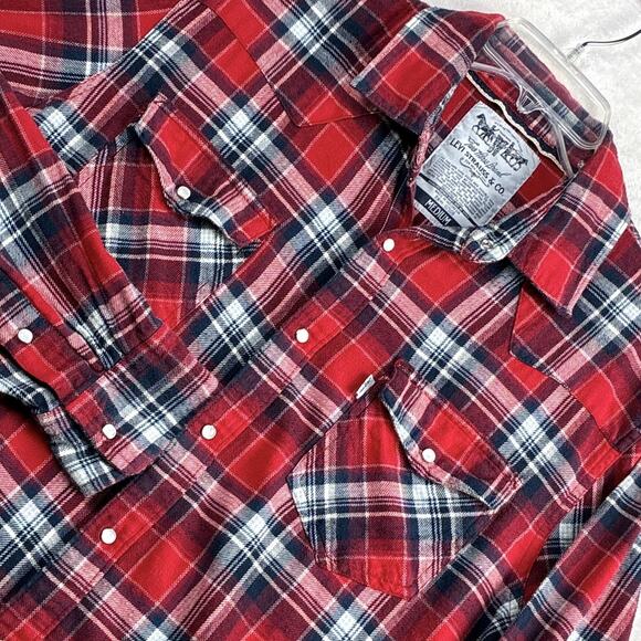 Levi's | Shirts | Vtg Levis Pearl Snap Flannel Shirt Mens M Red Plaid ...